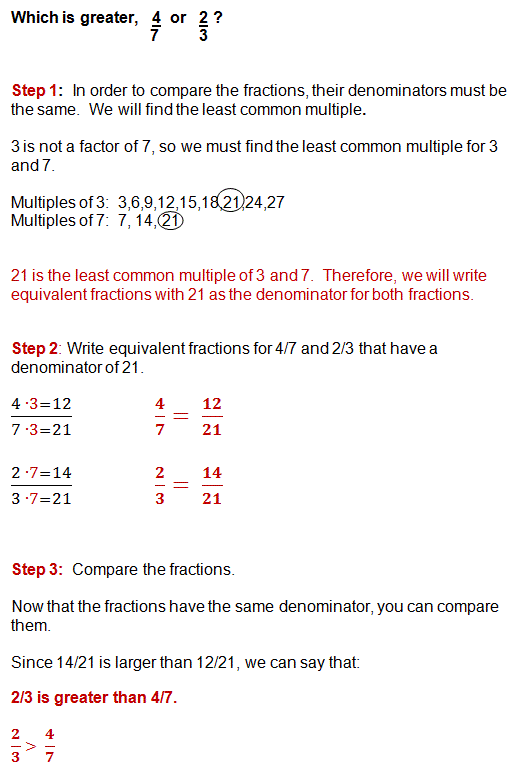 Comparing Fractions With Different Denominators LessonPaths