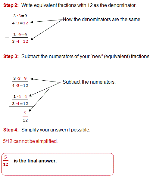 Subtracting Fractions With Unlike Denominators