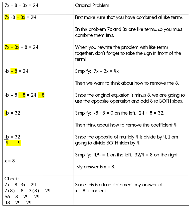 Algebra Equations Two Step Equations