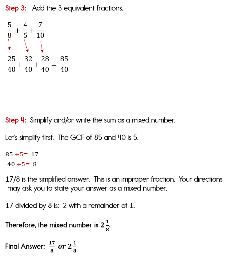 Adding Fractions With Unlike Denominators