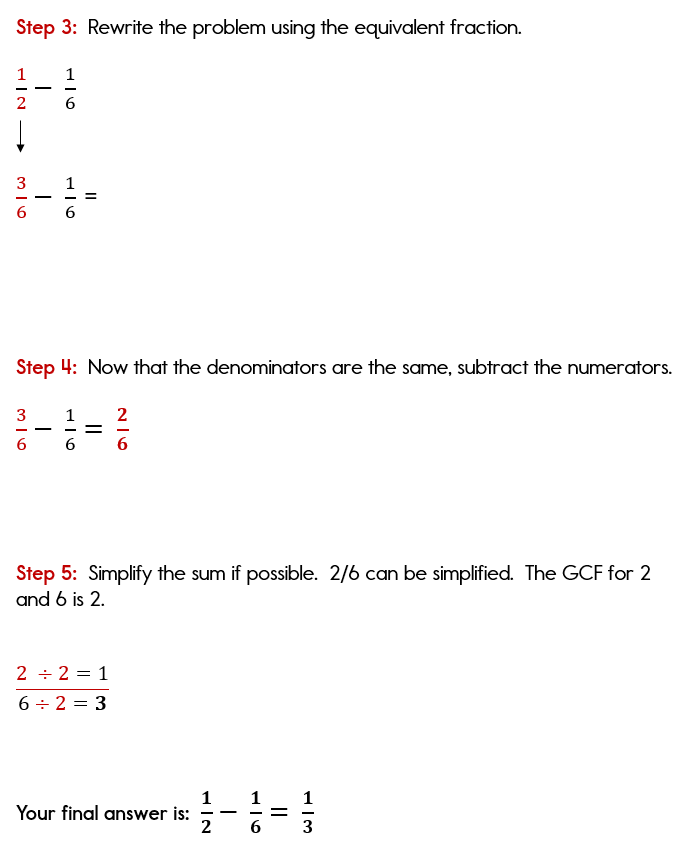 Subtracting Fractions With Unlike Denominators