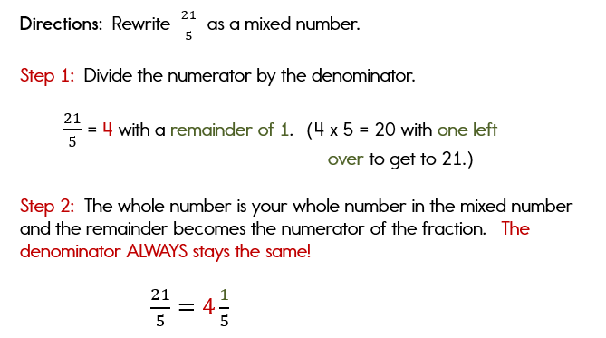 Converting Improper Fractions To Mixed Numbers