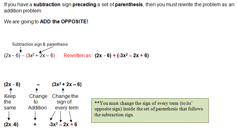 Subtracting Polynomials